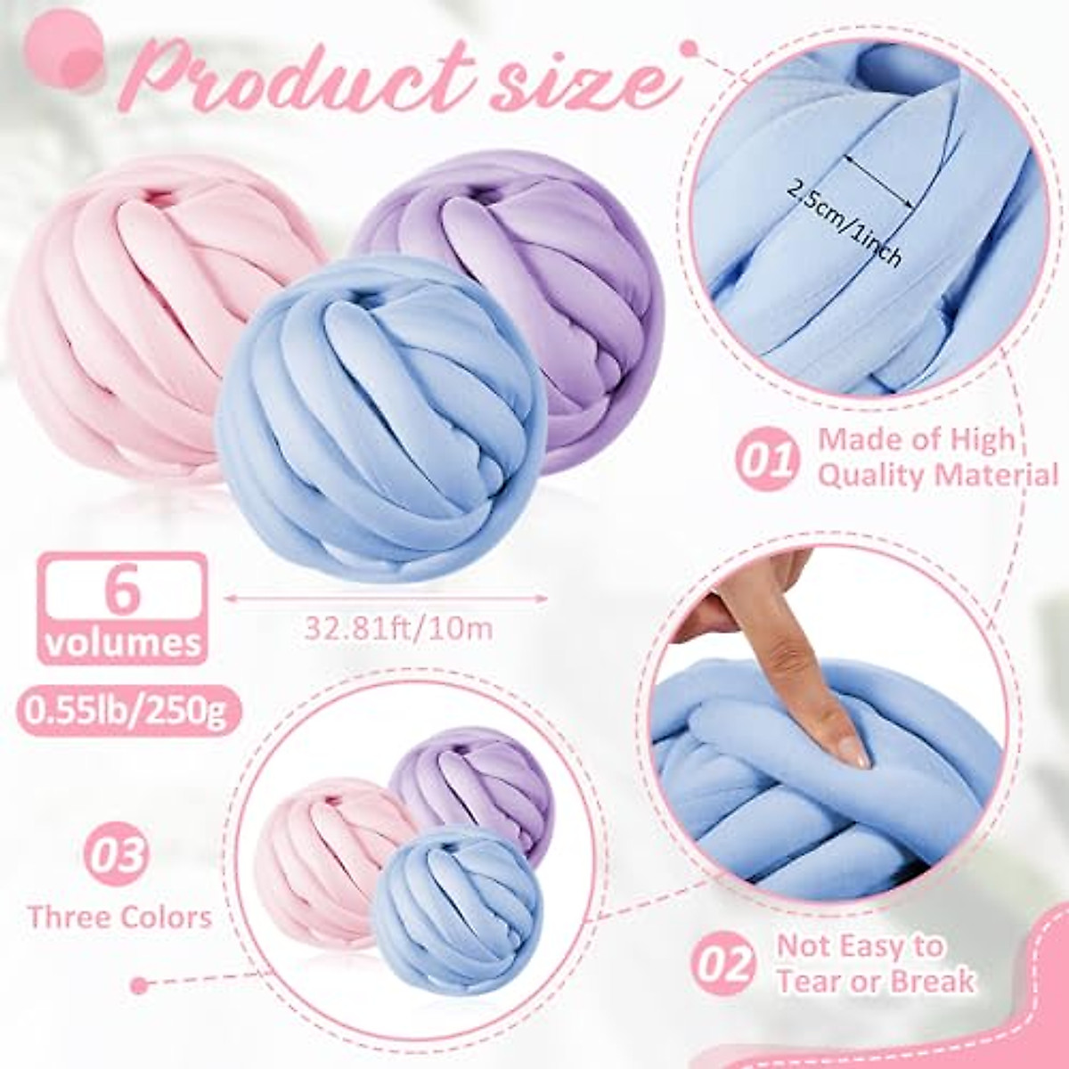 Timgle 6 Pcs Chunky Yarn Arm Knitting Yarns Bulky Yarn for Knitting Hand DIY Knit Throw Blanket Craft, Total 3.3 Lbs(Blue, Purple, Pink)