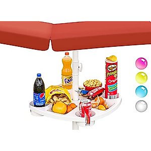 Skywin Umbrella Tray - 19" Beach Umbrella Table Tray with Compartments for Cups and Snacks Great for Beaches, Gardens, Yards, Patios - Universal Pole Fit (Large, White)