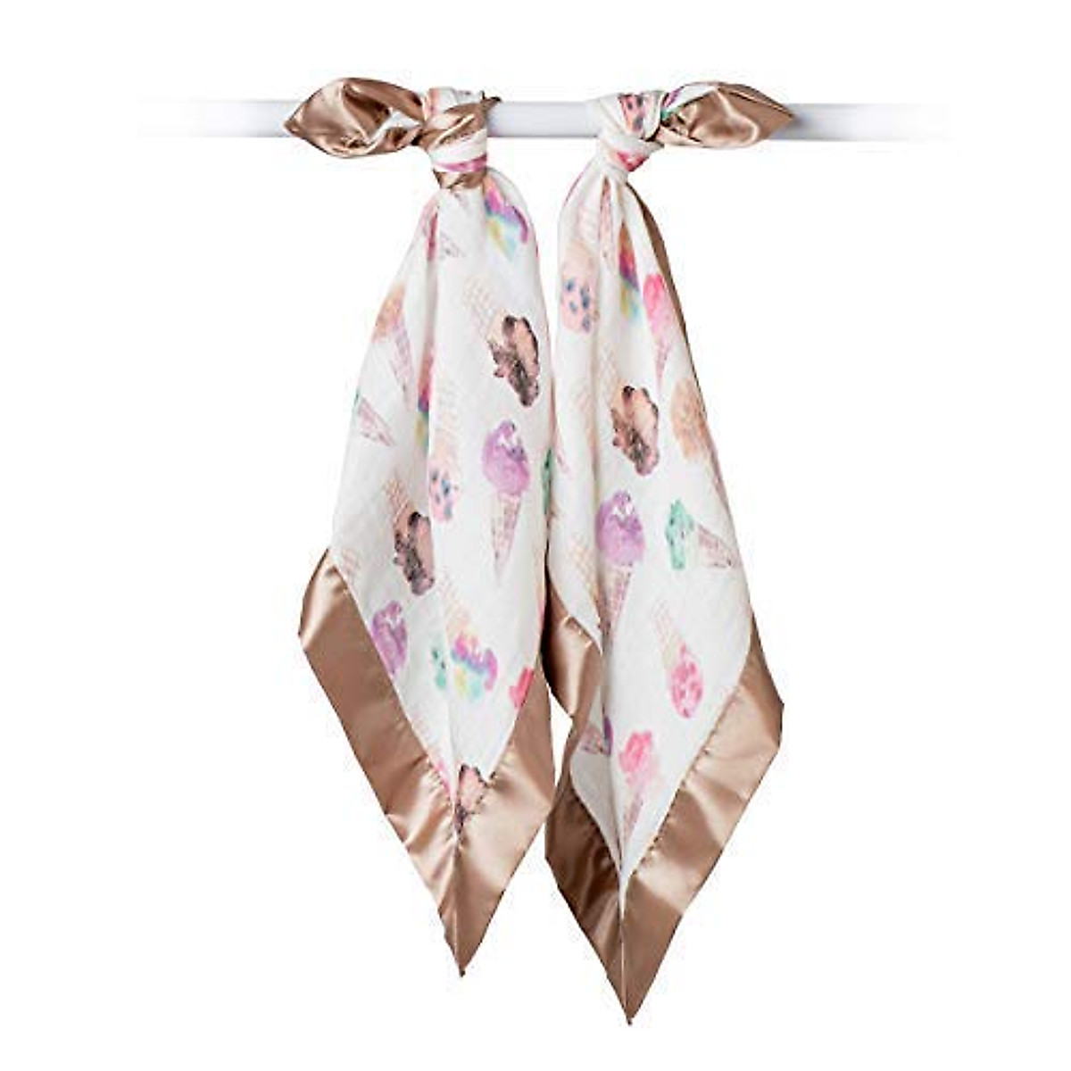 lulujo Baby Security Lovey Blankets|Unisex Softest Breathable Bamboo Viscose Cotton Muslin Security Blanket with Silky Satin Trim|Neutral Comforting Blanket for Girls & Boys|16in by 16 in|Ice Cream