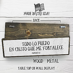 ANVEVO Todo Lo Puedo En Christo Que Me Fortalece – Spanish Bible Verse – mensajes cristianos para decorar - Metal and Wood Sign