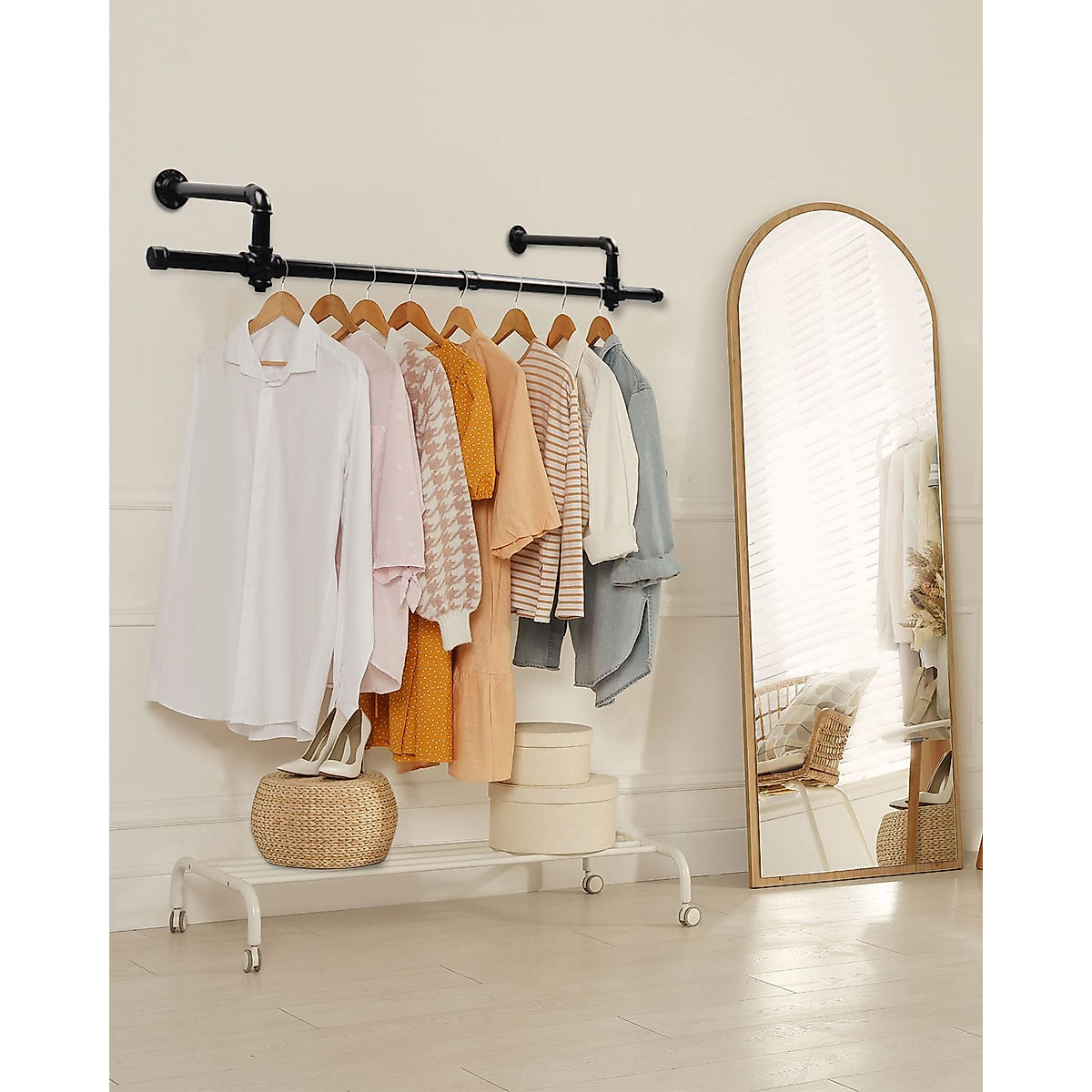 MUZIK 45 Inch Industrial Pipe Clothes Rack, Heavy Duty Wall Mounted Garment Rack, Multi-Purpose Hanging Rod For Closet Bathroom Cabinet Boutique Clothing Store Hanging Clothes