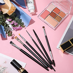 Zopeal 6 Pieces Eyebrow Brush Set Makeup Brush Set Flat Eyeliner Brush Thin Angled Brush and Comb Firm Brow Brush Eye Shadow Brush Point Black Duo Spoolie Brushes for Eye Makeup