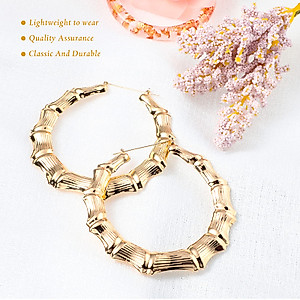 Large Bamboo Hoop Earrings Hip Hop Woman Bamboo Hoop Earrings Oversized Metal Hoop for Daily Wear 80s/ 90s Rapper Accessories (Golden,3.5 Inch)