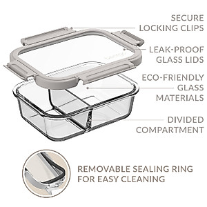 Bentgo® Glass Leak-Proof Meal Prep Set - 8-Piece Lunch & Snack 1 & 2-Compartment Glass Food Containers with Glass Lids - Reusable, BPA-Free, Microwave, Freezer, Oven & Dishwasher Safe (White Stone)