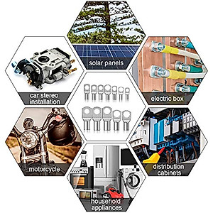 170 Pieces Copper Battery Cable Ends 12 Sizes Battery Wire Lugs Eyelets Tubular Ring Terminal Connectors SC Terminals for Automotive Supplies AWG4, AWG6, AWG8, AWG10, AWG12 (Silver)