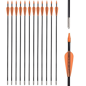 6875 Fiberglass Arrows Archery 24 Inch Target Shooting Safetyglass Recurve Bows Suitable for Youth Children Woman Beginner 12pcs/Pack (tigerspot Orange Vanes)