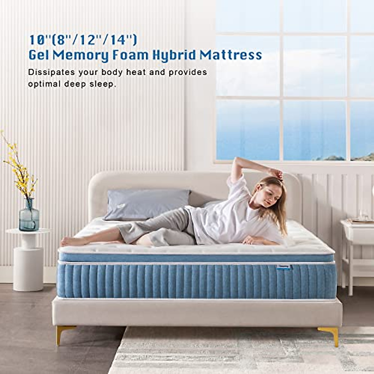 Rimensy Full Mattress, 10 Inch Hybrid Mattress in a Box, Gel Memory Foam, Individually Wrapped Pocket Coils Innerspring Mattress, Support & Pressure Relief, Medium Firm Feel, 54"*75"*10"