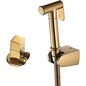 MINJING Bidet Sprayer for Toilet, Handheld Cloth Diaper Sprayer, Bathroom Jet Sprayer Kit Spray Attachment with Hose and Shower Angle Valve,Titanium Gold