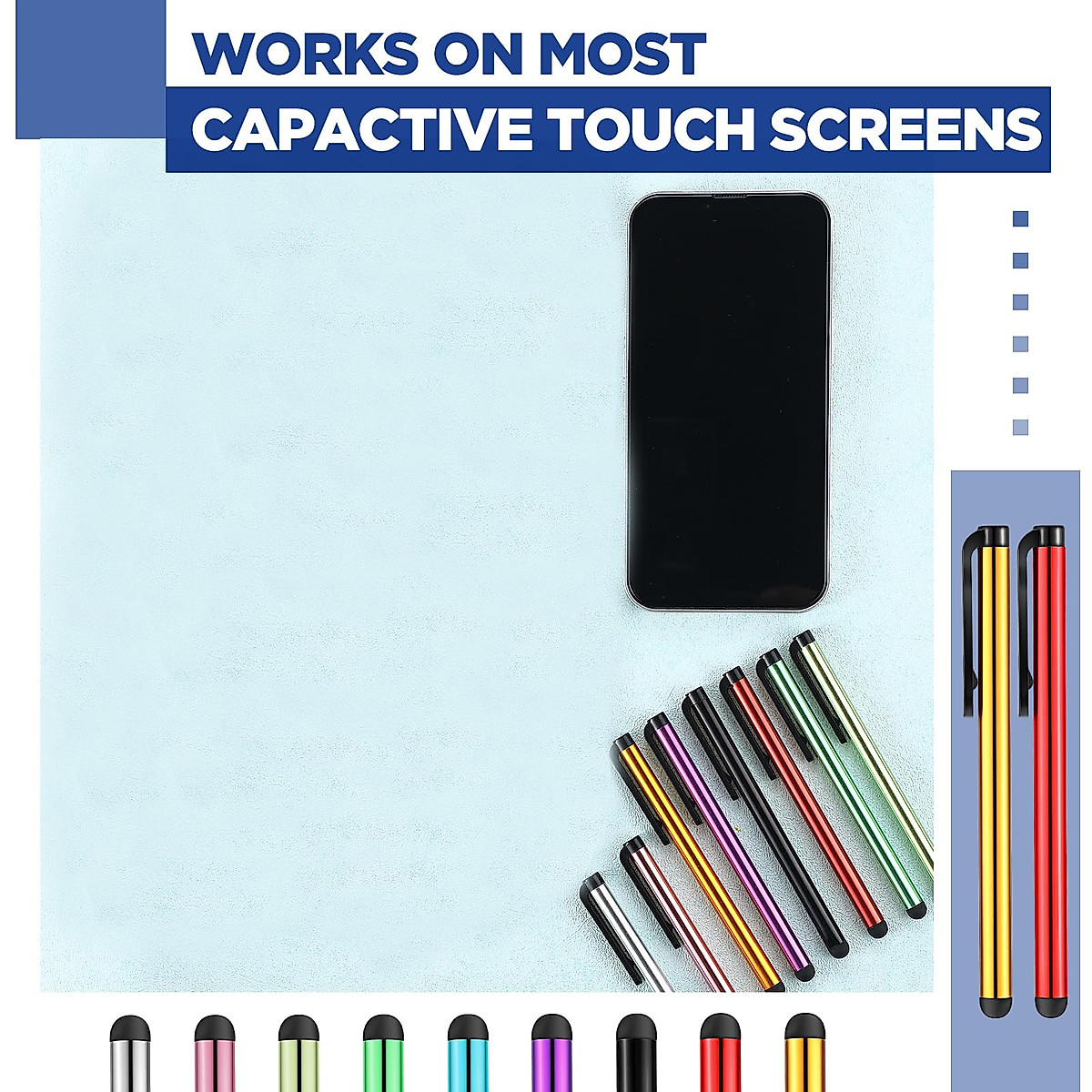 Konohan 200 Pack Stylus Pens for Touch Screens Capacitive Screen High Sensitivity Metal Tablet Pen Universal Fine Point Phone Devices, 10 Color