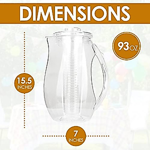 Acrylic Water Infuser Pitcher, Beverage Storage Container with Lid, Ideal for Iced Tea and Fruit Infused Beverages (2.9qt, 93oz, Clear)