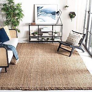 SAFAVIEH Natural Fiber Collection Area Rug - 8' Square, Natural, Handmade Tassel Jute, Ideal for High Traffic Areas in Living Room, Bedroom (NF467A)