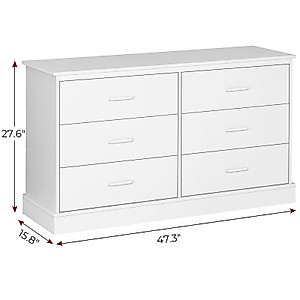 Hasuit White 6 Drawer Double Dresser for Bedroom, Wood Storage Tower Clothes Organizer, Wide Chest of 6 Drawers, Large Storage Cabinet, Dresser with Sturdy Base for Bedroom, Hallway, Entryway