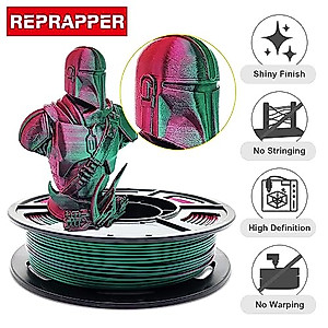 Reprapper 4X 250g Color Pack, Dual Color Filament Coextrusion PLA Filament 1.75mm for 3D Printer & 3D Pen, 4 x 250g Spools Matte Red/Blue, Matte Purple/Green, Silk Red/Blue, Silk Purple/Green