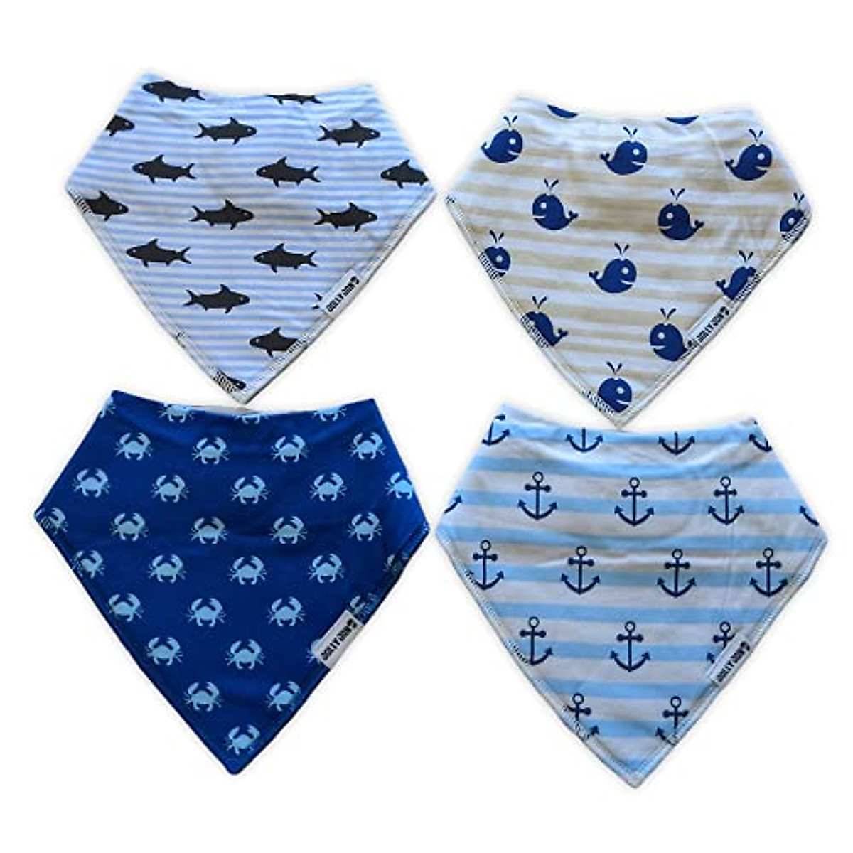 Jolly Jon Nautical Baby Bandana Drool Bibs - 4 Pack Baby Bib Gift Set - Nautical Drooling and Teething Babies – Thick Soft Absorbent Sea Bibs - Cotton Bibs for Boys and Girls