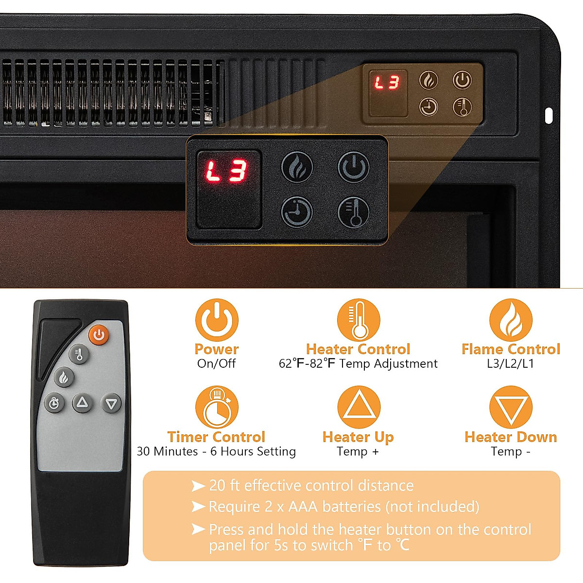 Tangkula Fireplace TV Stand for TVs Up to 65 Inch, Electric Fireplace TV Console w/Remote Control, Overheat Protection, 3-Level Adjustable Brightness, TV Entertainment Center w/23” Fireplace