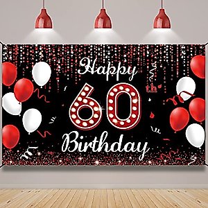 60th Birthday Decoration Banner Backdrop, Happy 60th Birthday Decorations for Women, Red Black White 60 Years Old Birthday Party Photo Booth Props, 60 Birthday Sign for Outdoor Indoor, Fabric Vicycaty