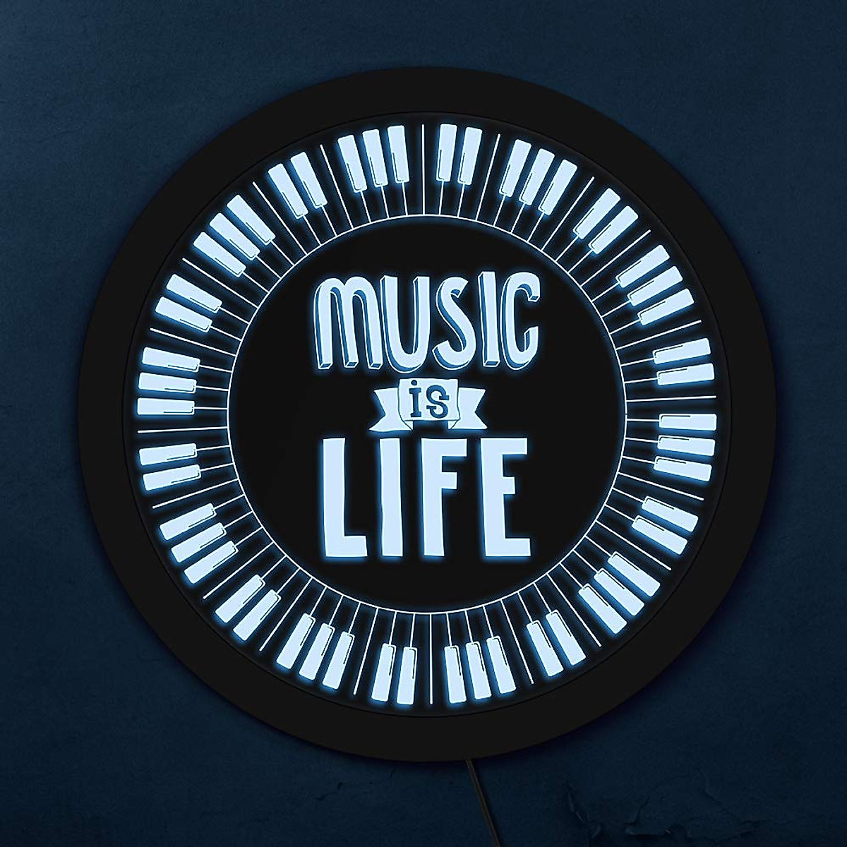 The Geeky Days Music is Life Piano Keys Round LED Neon Sign Piano Keyboard LED Lighting Decor Music Studio Open Sign with Colorful Changes
