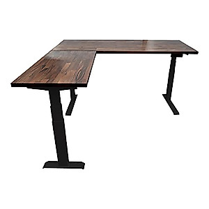 S STAND UP DESK STORE Triple Motor Electric L-Shaped Corner Standing Desk with EZ Assemble Frame (Black Frame/Solid Walnut Top, 71 inch W x 71 inch D)