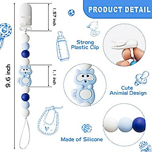 4Pcs Silicone Pacifier Clip for Babies Infant Animal Teething Soothie Toy Panda Dinosaur Elephant Raccoon Pacifier Clip Babies Teethers Clips for Baby Shower Birthday Keepsake Christmas New Year Gift