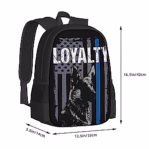ZEYUANKA Police K9 Unit Dog Loyalty Thin Blue Line Flag Backpack Lightweight College Business Multi-Function Travel Casual Bag
