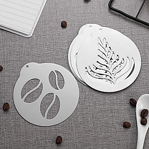 DOITOOL 5Pcs Stainless Steel Coffee Decorating Stencils, Metal Foam Latte Art Templates, Reusable Barista Cappuccino Chocolate Templates Coffee Garland Mould Cake Decorating Tool