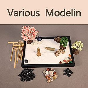 Yoquare Mini Zen Garden Kit - 10" x 7" Upgraded Zen Garden for Desk with 18 Accessories Sand Garden Decoration Included Sand Tray,Zen Garden Rake,Trees,Pagoda,Bridge,Pavilion,Boat Zen Gifts Women