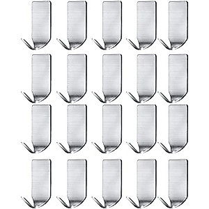 mxtechnic Small Adhesive Hooks 304 Stainless Steel Wall Mounted Hangers for Caps, Keys, Kitchen (Load up to 4 Lbs) 20 Pcss
