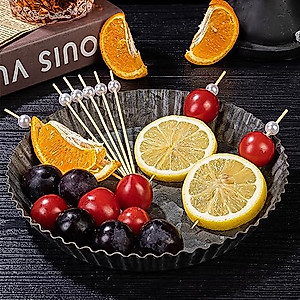 Zutlian 200 Pcs Cocktail Picks Toothpicks for Appetizers Fancy Pearl Bamboo Toothpicks Cocktail Skewers for Drinks Decorative Wedding Party Toothpicks Food Charcuterie Picks Sticks 4.7 Inch (White)