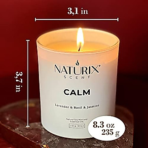 Naturix Scented Candles for Home, Non Toxic Soy Candle – 50 H Long Lasting, Calming Natural Essential Oil Blend - Lavender, Basil & Jasmine - Aromatherapy Candle Jar with Lid - Gift Ready, 8.3oz