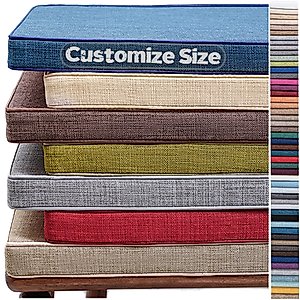 SXROMDA Cushion Custom Size for Bench, Customize Cushion for Indoor Outdoor Patio Furniture Window Seat, Linen Cover with Zipper and 45D High-Resilience Foam Insert (Custom Colors)