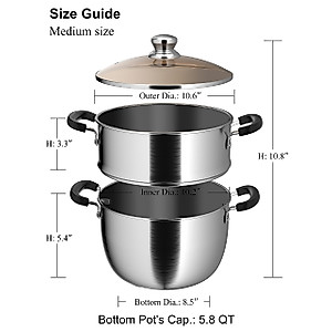 VENTION Small Vegetable Steamer 10.2 Inch, 5-Ply Thick Stainless Steel Steamer for Cooking, 5.8 QT Stove Top Steamer Pot, Steam Pot
