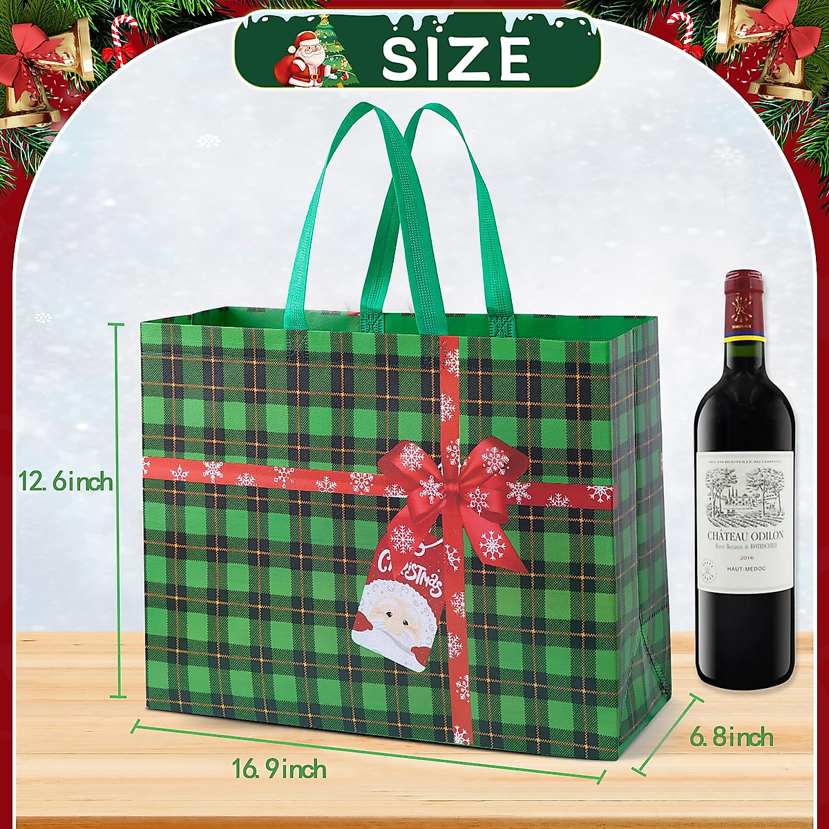 ZUIYIN 12Pcs Extra Large Christmas Gift Bags With Gift Tags, Gift Bags Reusable Shopping Bags have Santa Claus Plaid Merry Christmas ​Pattern of Gift Bag for Christmas Party, Christmas Surprise