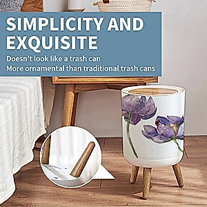 ALIWHDFIAW Press Cover Round Trash Bin Legs Purple Lotus Foral Botanical Flower Wild Spring Leaf Wildflower Push Top Trash Can Lid Dog Proof Garbage Can Wastebasket for Living Room 7L/1.8 Gallon