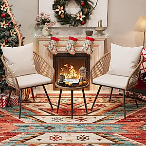 3 Piece Patio Furniture Bistro Set, Outdoor All-Weather Rattan Conversation Set for Garden Balcony Backyard Poolside (Yellow+White)