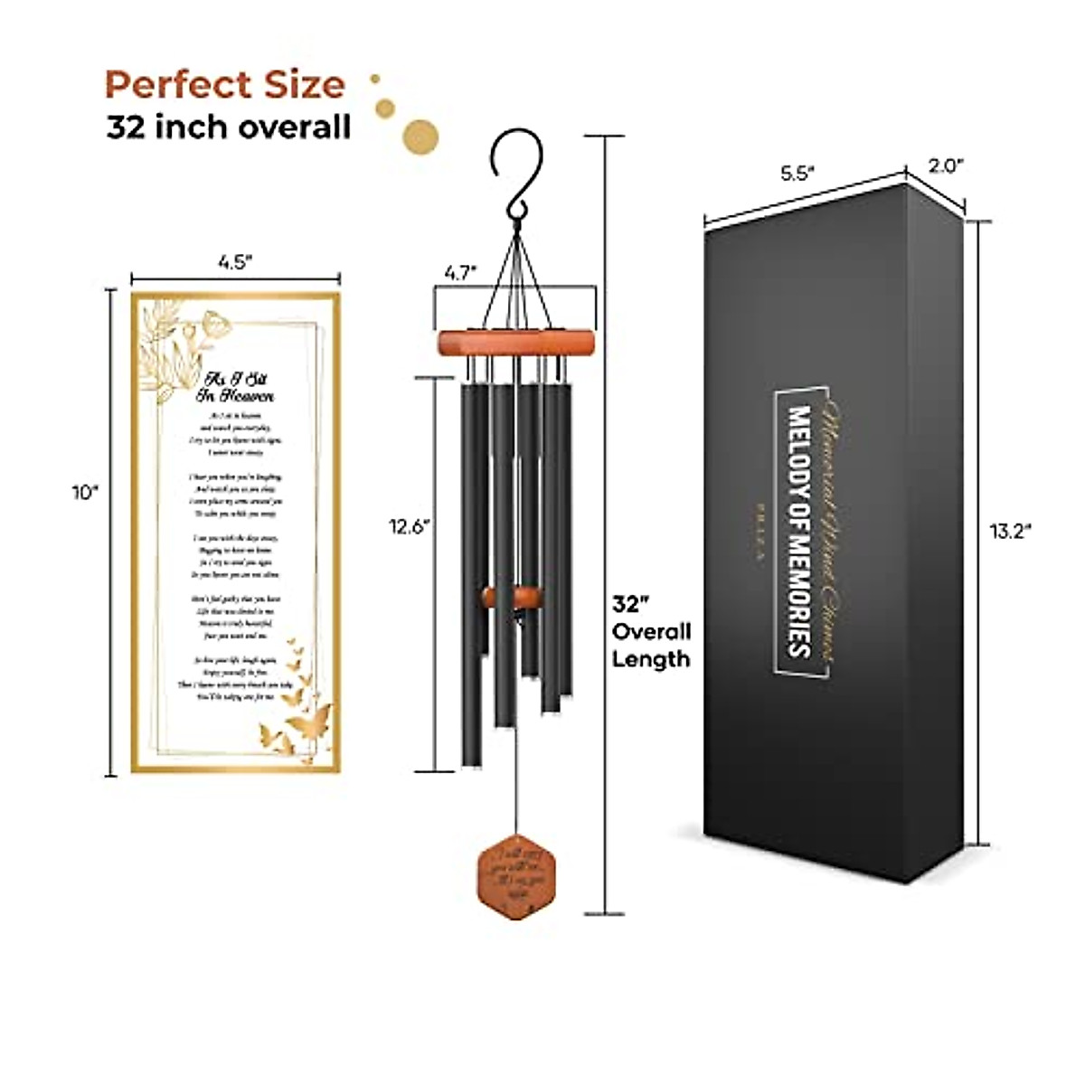 P.R.I.Z.A Memorial Wind Chimes, Sympathy Wind Chimes for Loss of Loved One, Memorial/Bereavement/Sympathy Gift, Loss of Mother/Father/Pet/Friends Condolence Remembrance, 32 inch