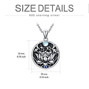 PROESS Lotus Evil Eye Necklace Sterling Silver Evil Eye Pendant Spiritual Protection Charm Moonstone Jewelry Moon Necklace for Women Men