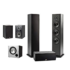 Polk Audio 5.1 Channel Home Theater System with Powered Subwoofer |Two (2) T15 Bookshelf, One (1) T30 Center Channel, Two (2) T50 Tower Speakers, PSW10 Sub | Alexa + HEOS