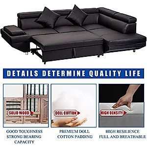 FDW Sofa Sectional futon Sofa Bed Sofa for Living Room Couches and Sleeper Sofa PU Leather Sofa Set Corner Modern Queen 2 Piece Contemporary Upholstered，Black