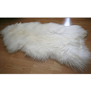 World of Leather White, Fluffy, Soft and Silky Genuine Icelandic Sheepskin Wool Rug wsi (M 44")