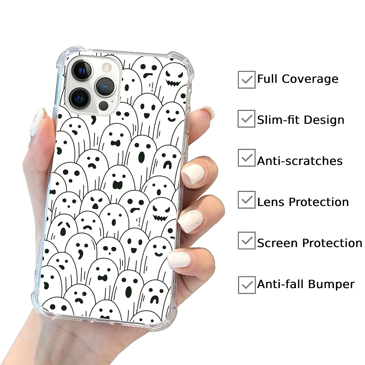 Rambulgkt Cute White Ghosts Case Compatible with iPhone 13 Pro Max, Halloween Ghosts Case for iPhone 13 Pro Max, Cool Cute TPU Bumper Phone Case Cover