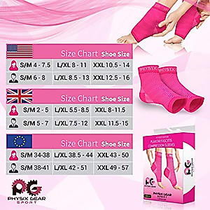 Physix Gear Sport Plantar Fasciitis Socks with Arch Support for Men & Women - Ankle Compression Sleeve, Toeless Compression Socks Foot Pain Relief, Ankle Swelling - Better than Night Splint, Pink L/XL