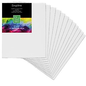 Zingarts Canvases for Painting 9x12 Inch 12-Pack,100% Cotton Primed Painting Canvas Panels, Canvas Boards is for Professionals,Students & Kids, for Acrylic Paint, Oil Paint, Watercolor, Gouache