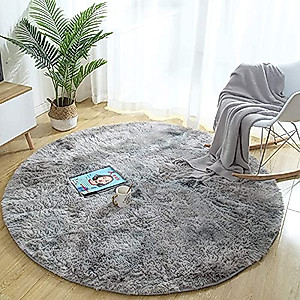 6' Round Grey Area Rugs Kids Girls Boys Pets Room Carpets Bedroom Living Room Rugs Fluffy Soft Cute Shaggy Carpets Fuzzy Plush Circle Fur Room Decor Gift Rugs (6x6 Feet, Light Grey)