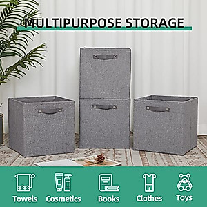 Bidtakay Cube Storage Baskets Large Storage Bins 4 Pack Cube Storage Organizer 13x13 Inches Stackable Cube Bins with Handle Grey Fabric Box for Closet Organizers Storage Shelves Home Office Nursery