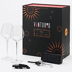 Vintorio Wine Glass, Aerator, and Corkscrew Set Essential Wine Gift Box - Open, Decant, and Enjoy