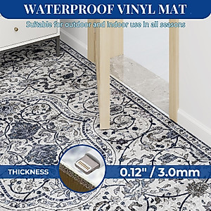 SALLOUS Vinyl Mat, 2x8ft Runner Rug for Hallway, Non-Slip Waterproof Area Rug for Living Room, Washable Floor Mat for Kitchen, Bathroom, Entryway (Grayish Blue Bohemian-Style)