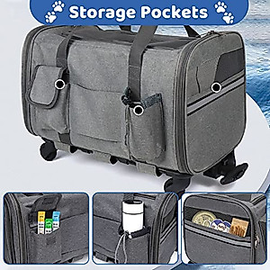 PROKEI Pet Carrier with Wheels for Cat Dog,Airline Approved Telescopic Handle Pet Travel Carrier Bag,Trolley Kennels Rolling for Small Medium Animals Kitten Puppy