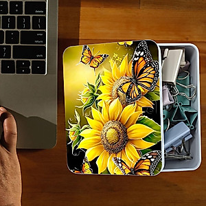 ETLKJVBL Metal Tin Box Sturdy Metal Storage Box with Lid, Sunflower Large Container Holder for TCG Cards, Car Keys, Cookies, Tin Containers for Gift, 5.0x3.7x1.6 Inch, Exquisite Pattern Design