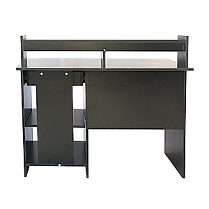 Black Computer Desk with Hutch, Computer Desk Study Writing Desk, Wooden Home Office Workstation PC Laptop Table with Drawer Shelf Keyboard Tray, Office Desk for The Modern Programmer 110 x 50 x 95CM