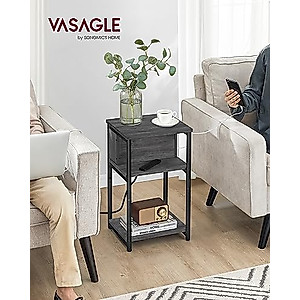 VASAGLE Side Table with Charging Station, 3-Tier End Table with USB Ports and Outlets, Nightstand for Living Room, Bedroom, 11.8 x 13.4 x 22.8 Inches, Plug-in Series, Misty Gray and Black ULET373B68